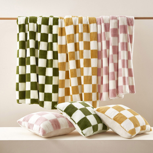 Aldrin Home Checkered Plush Faux Fur Cushion | Temple & Webster