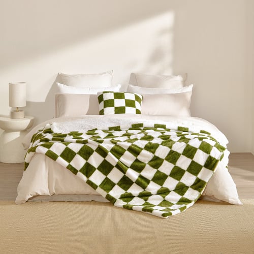 Aldrin Home Checkered Plush Faux Fur Cushion | Temple & Webster