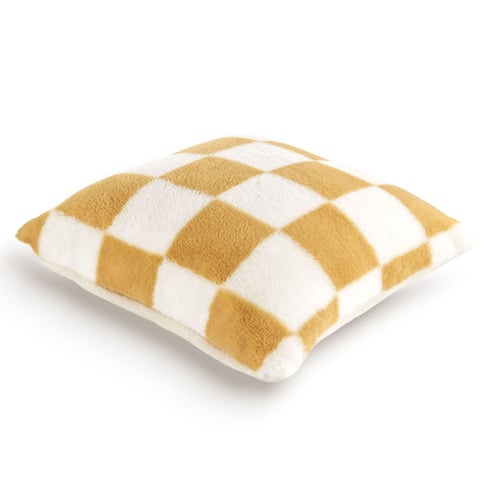 Aldrin Home Checkered Plush Faux Fur Cushion | Temple & Webster
