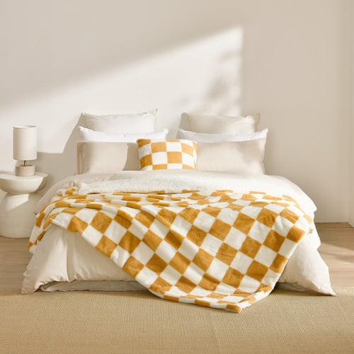 Aldrin Home Checkered Plush Faux Fur Cushion | Temple & Webster