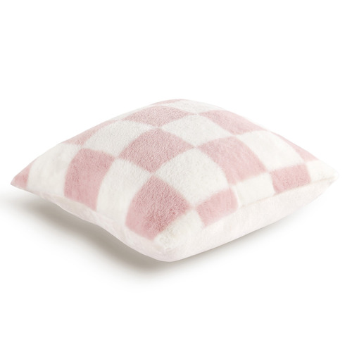 Aldrin Home Checkered Plush Faux Fur Cushion | Temple & Webster