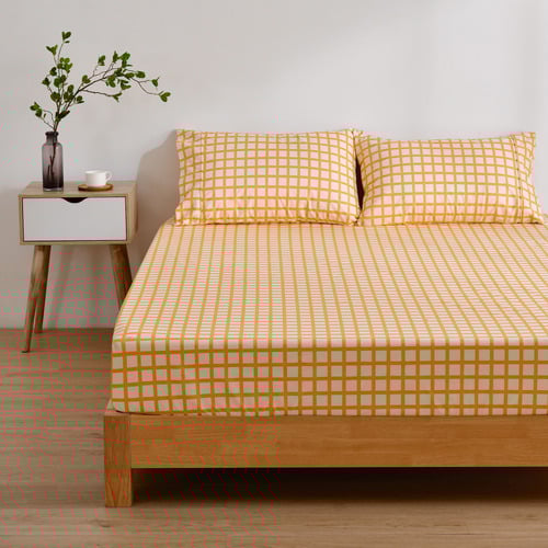 Aldrin Home Grid Micro Flannel Fitted Sheet Set | Temple & Webster