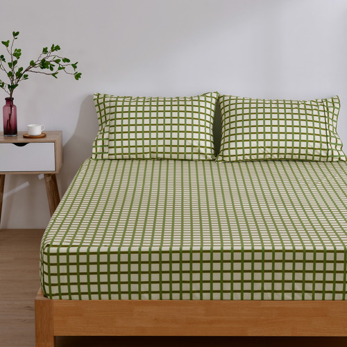 Aldrin Home Grid Micro Flannel Fitted Sheet Set | Temple & Webster