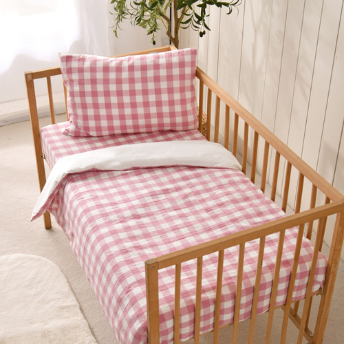 Aldrin Home Pink Pearl Gordon Cotton Cot Quilt Cover Set | Temple & Webster