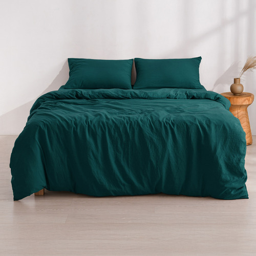 Teal Washed Microfibre Quilt Cover Set | Temple & Webster
