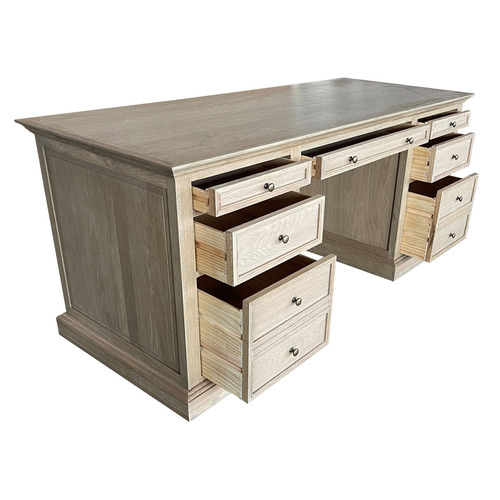 Bettina 7 Drawer Oak Wood Executive Desk | Temple & Webster