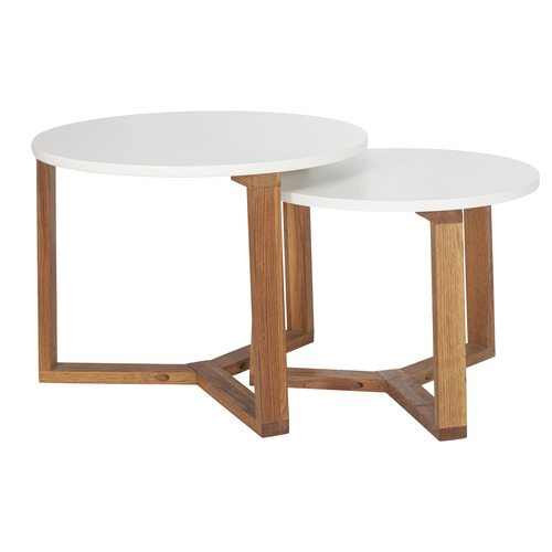 BayviewLiving 2 Piece Olwen Oak Wood Nesting Side Table Set | Temple ...