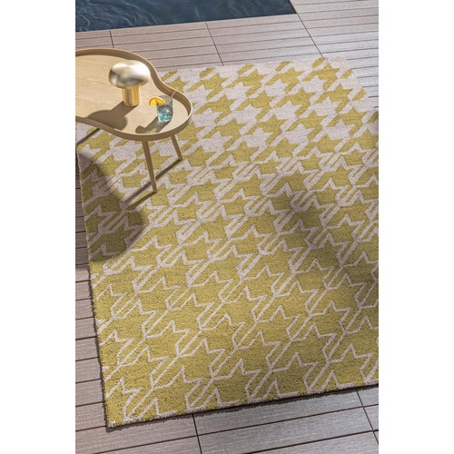 Mustard Houndstooth Outdoor Rug | Temple & Webster