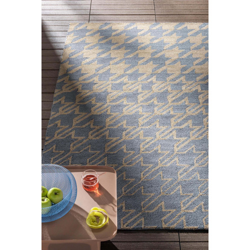 Washed Blue Houndstooth Outdoor Rug | Temple & Webster