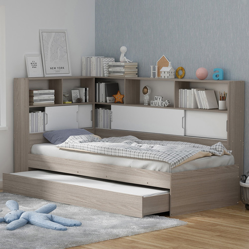VIC Furniture Quentin Storage Bed with Wall Bookcase | Temple & Webster