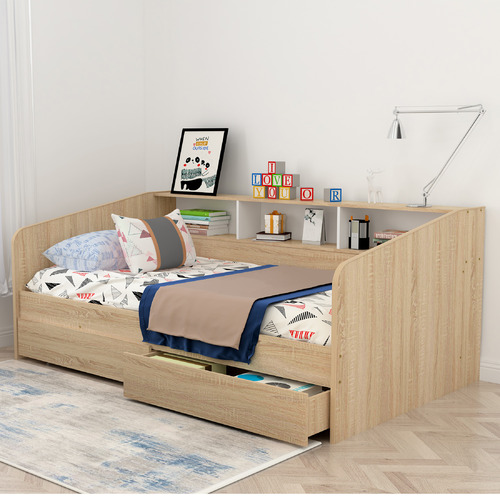 VIC Furniture Light Oak Bevel Single Bed with Storage | Temple & Webster