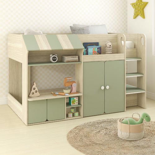 Sage Green Naomie Single Loft Bed with Mattress | Temple & Webster