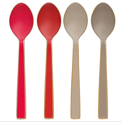 4 Piece Red & Khaki Ishvi Enamelled Teaspoon Set | Temple & Webster