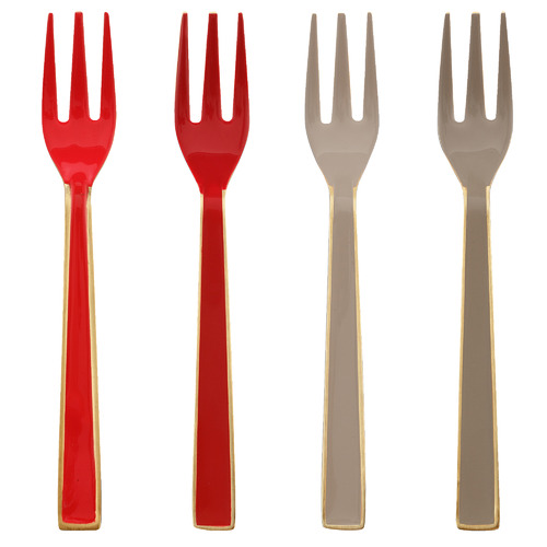 4 Piece Red & Khaki Ishvi Enamelled Dessert Fork Set | Temple & Webster
