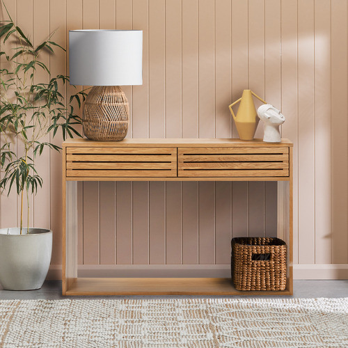 Temple & Webster Oak Xavi Slatted Console Table