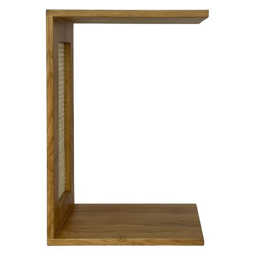 Temple & Webster Ollie C-Shaped Oak Wood & Rattan Side Table