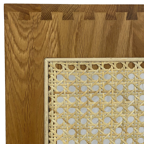 Temple & Webster Ollie C-Shaped Oak Wood & Rattan Side Table