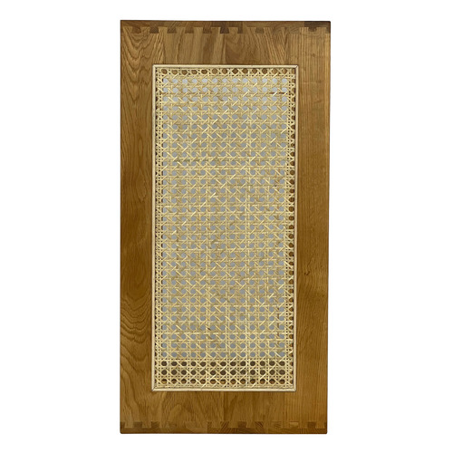 Temple & Webster Ollie C-Shaped Oak Wood & Rattan Side Table