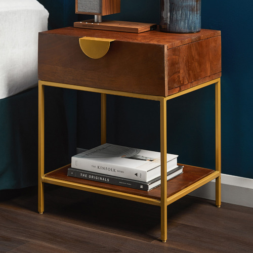 Dark wood and gold bedside table store