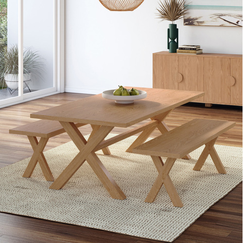 Temple & Webster 6 Seater Brighton Oak Dining Table & Bench Set