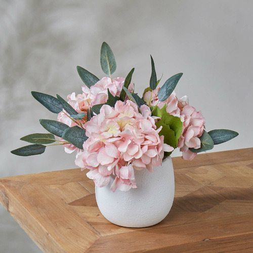 Temple & Webster 27cm Pink Potted Faux Hydrangea Arrangement