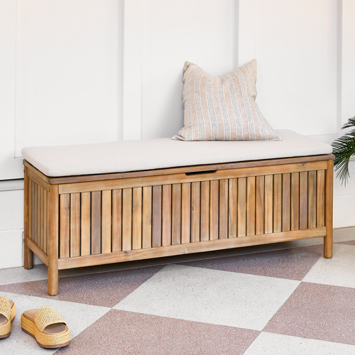 Temple & Webster Portsea Acacia Wood Outdoor Storage Bench