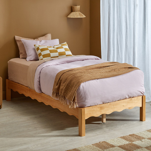 Temple & Webster Evelyn Wavy Pine Wood Bed
