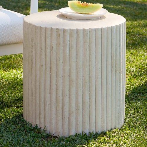 Temple & Webster Audrey Travertine-look Outdoor Side Table