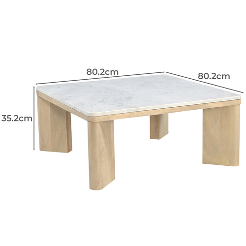 Temple & Webster Misha Square Mango Wood & Marble Coffee Table