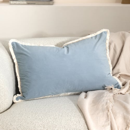 Temple & Webster Orlena Fringed Rectangular Velvet Cushion