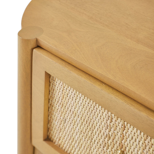 Alexandra Curved Mango Wood & Rattan Bedside Table | Temple & Webster