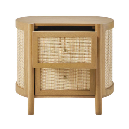 Alexandra Curved Mango Wood & Rattan Bedside Table | Temple & Webster