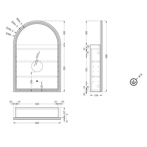 Temple & Webster Soho 600mm Arch LED Mirrored Shaving Cabinet