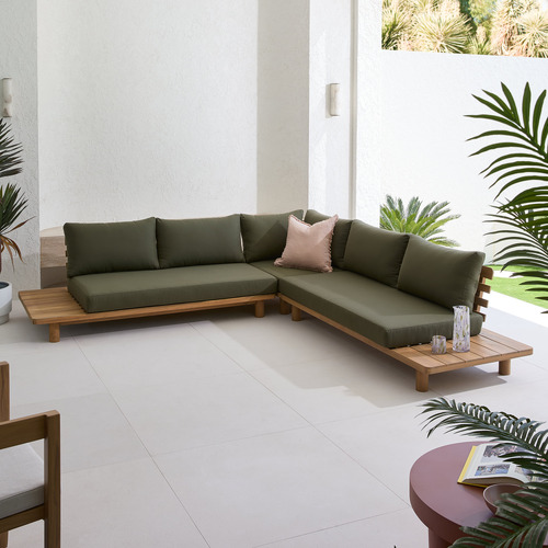 Temple & Webster 5 Seater Clifton Acacia Wood Outdoor Modular Lounge Set