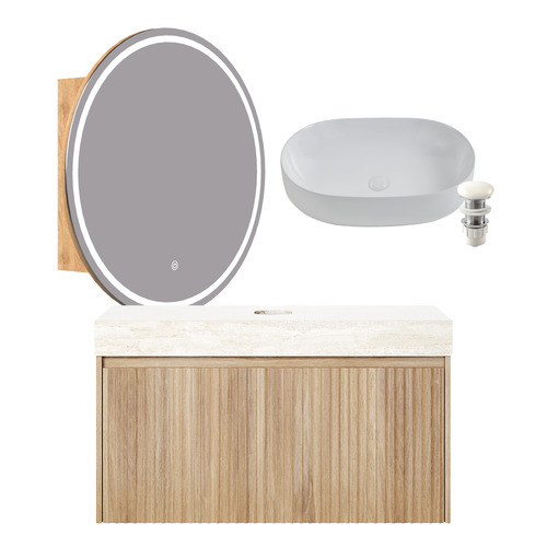 Temple & Webster Florence Natural 900mm Wall Hung Vanity & LED Shaving ...
