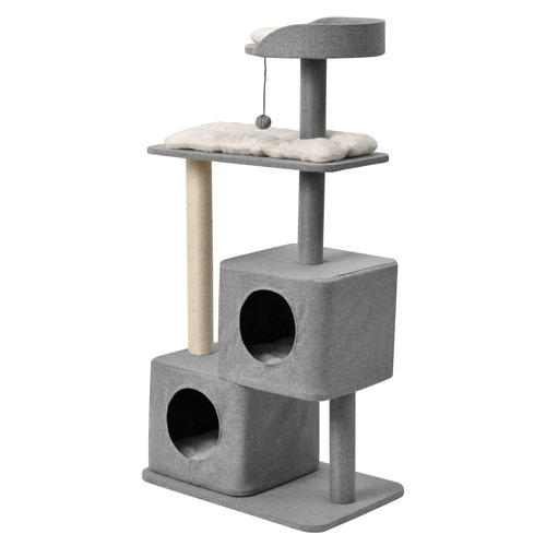 CharliesPetProduct Wabi Sabi Faux Linen Double Cubby Cat Tree | Temple ...