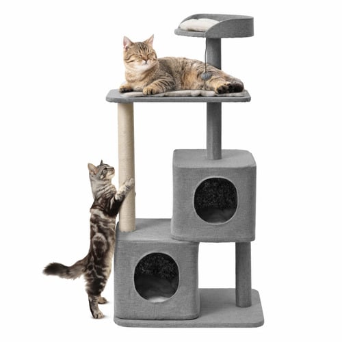 CharliesPetProduct Wabi Sabi Faux Linen Double Cubby Cat Tree | Temple ...
