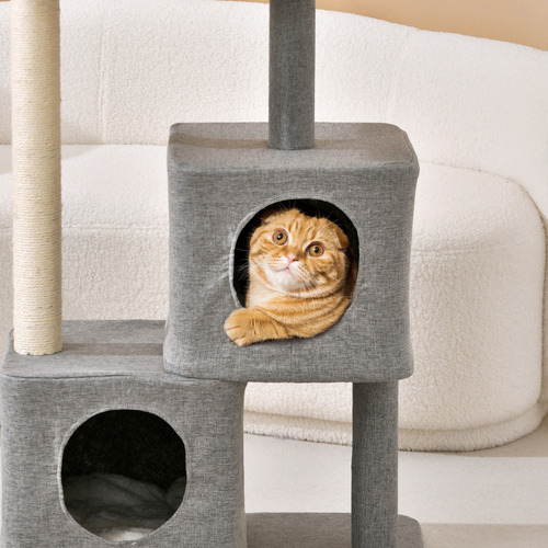 CharliesPetProduct Wabi Sabi Faux Linen Double Cubby Cat Tree | Temple ...