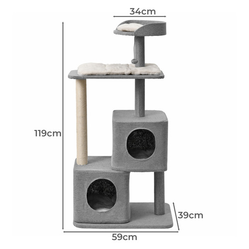 CharliesPetProduct Wabi Sabi Faux Linen Double Cubby Cat Tree | Temple ...
