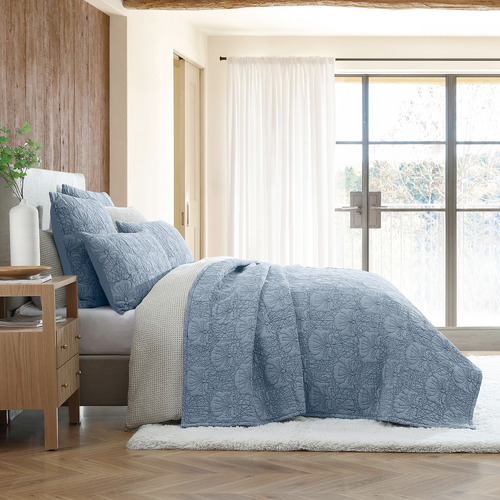 Denim Lilian Cotton Queen/King Bedspread | Temple & Webster
