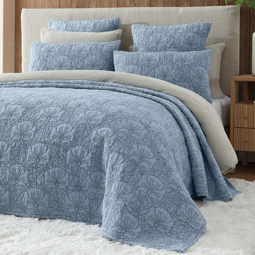 Denim Lilian Cotton Queen/King Bedspread | Temple & Webster