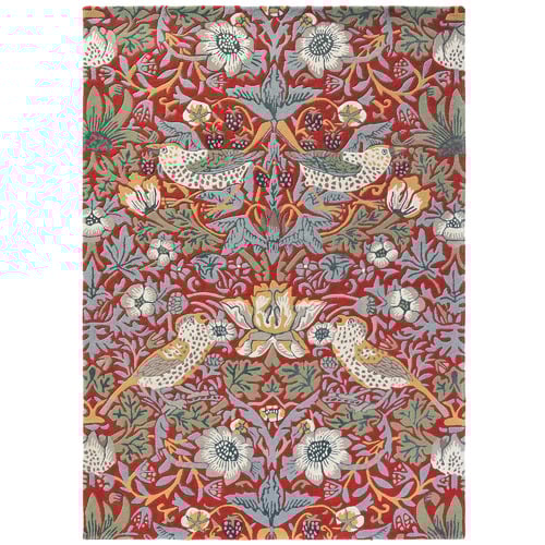 Morris&Co Crimson Floral Strawberry Thief Hand-Tufted Wool Rug | Temple ...