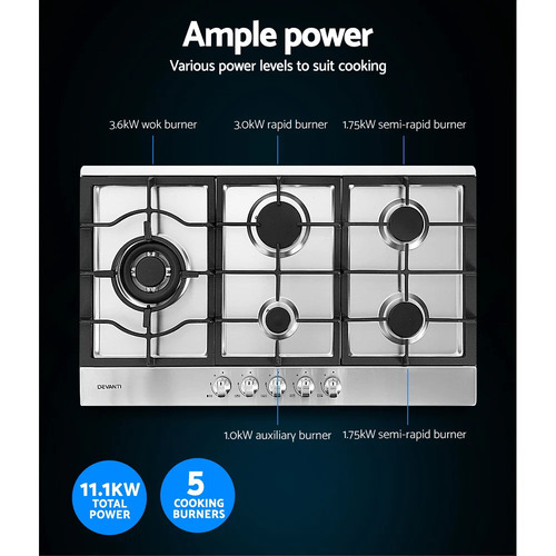 Dwell Home Silver Devanti 5 Burner Gas Cooktop | Temple & Webster