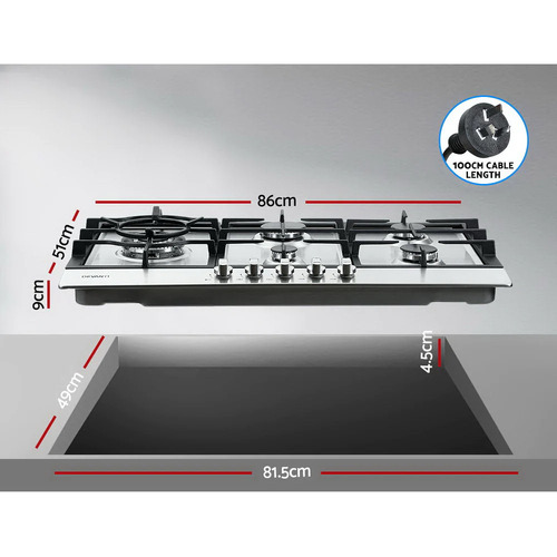 Dwell Home Silver Devanti 5 Burner Gas Cooktop | Temple & Webster