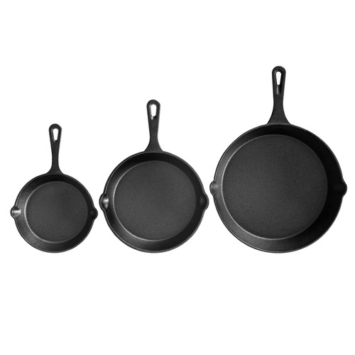 3 Piece Payton Cast Iron Frying Pan Set | Temple & Webster