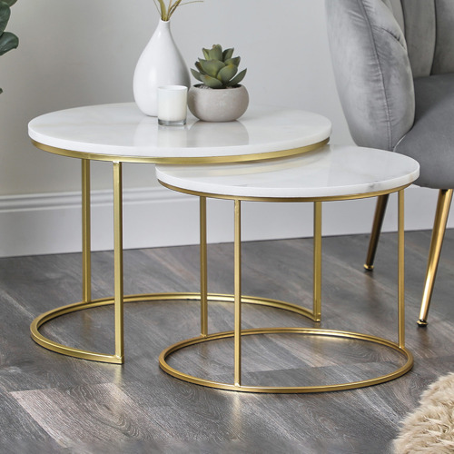 Maddison Lane 2 Piece Courtney Marble Nesting Coffee Table Set | Temple ...