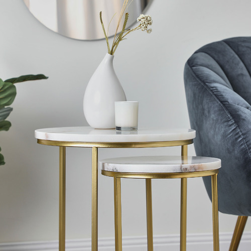 Maddison Lane 2 Piece Marley Marble Nesting Side Table Set | Temple ...