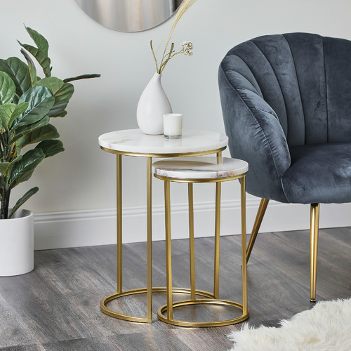 Maddison Lane 2 Piece Marley Marble Nesting Side Table Set | Temple ...