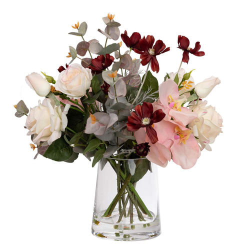 pollen&fauna 42cm Faux Orchid & Cosmo Arrangement with Glass Vase ...