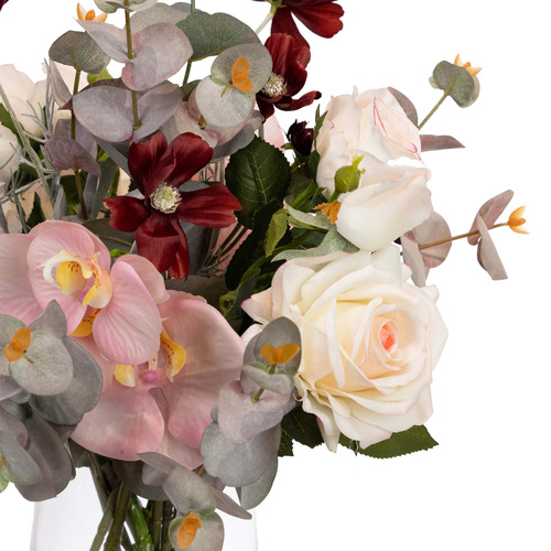 pollen&fauna 42cm Faux Orchid & Cosmo Arrangement with Glass Vase ...